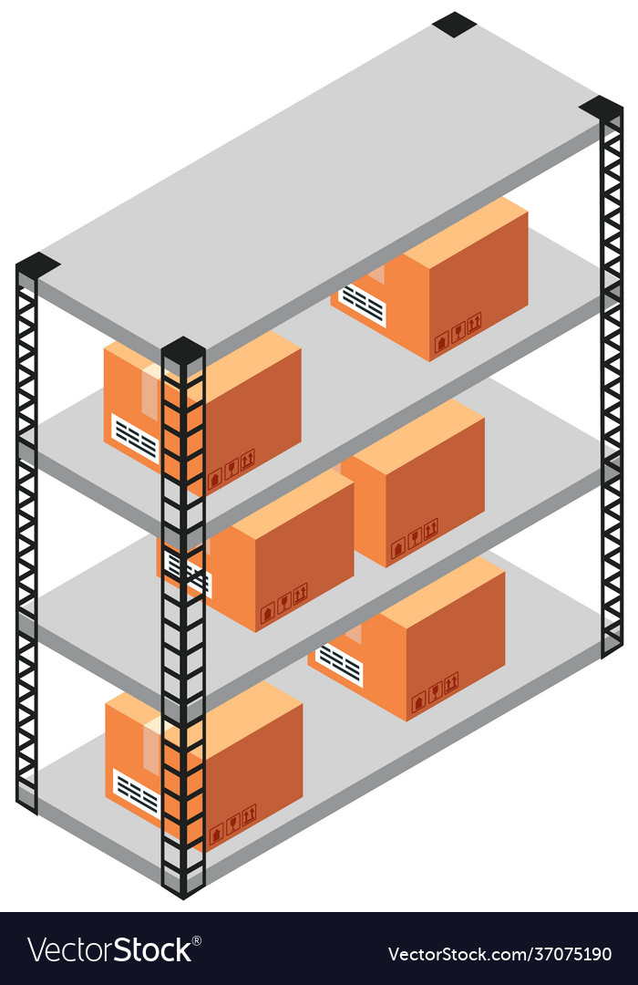 Shelving with gifts in delivery service warehouse Vector Image