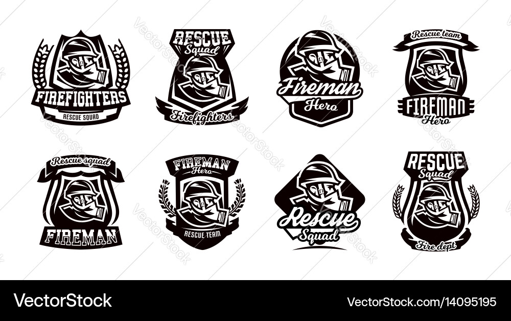 A set logos emblems a fireman in a gas mask Vector Image
