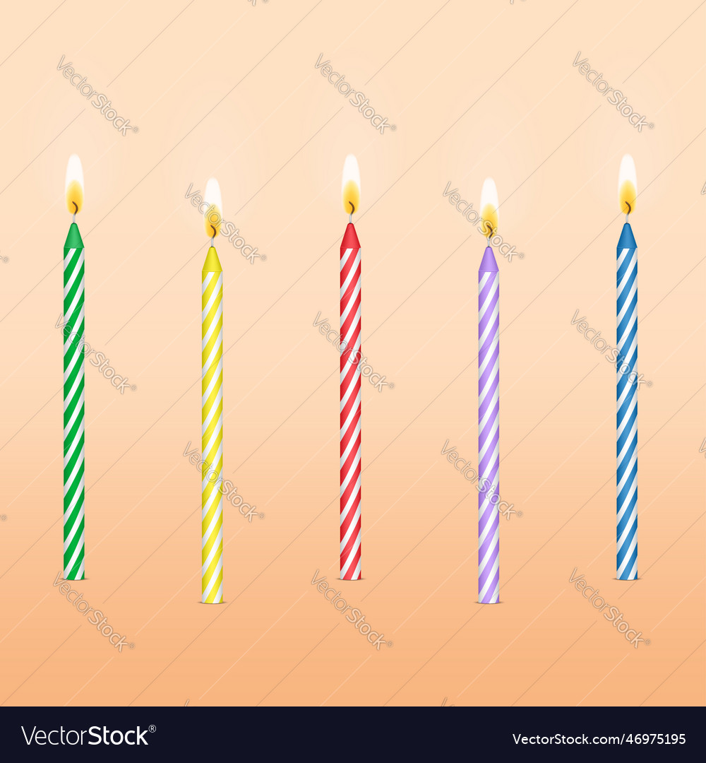 Birthday cake candles with burning flames color Vector Image