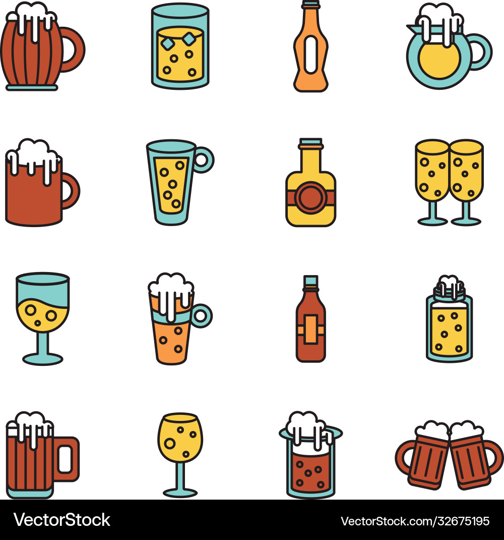 Bundle beer international day icons Royalty Free Vector