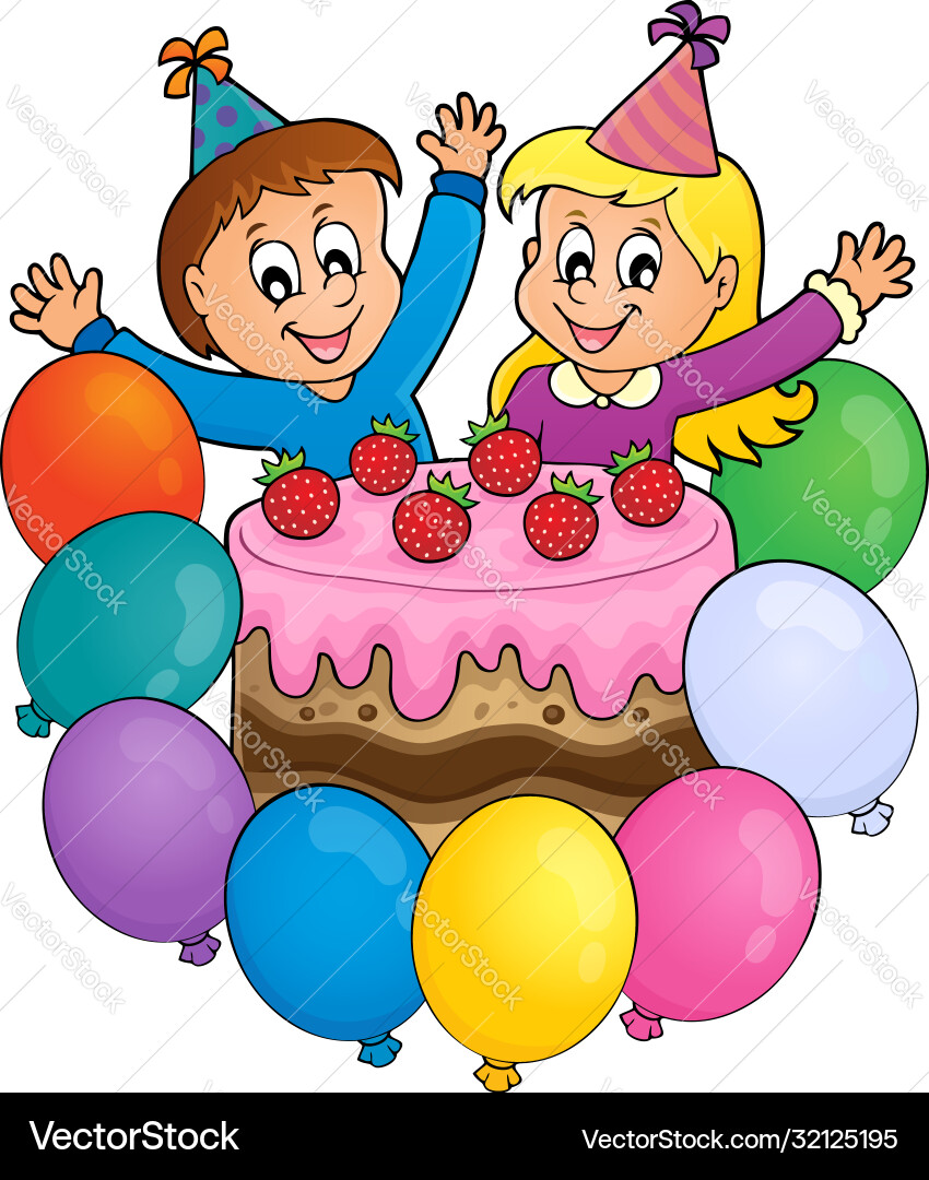 Cake and two kids celebrating image 3 Royalty Free Vector