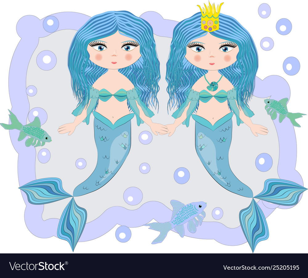 Cartoon beautiful little mermaid in a wreath Vector Image