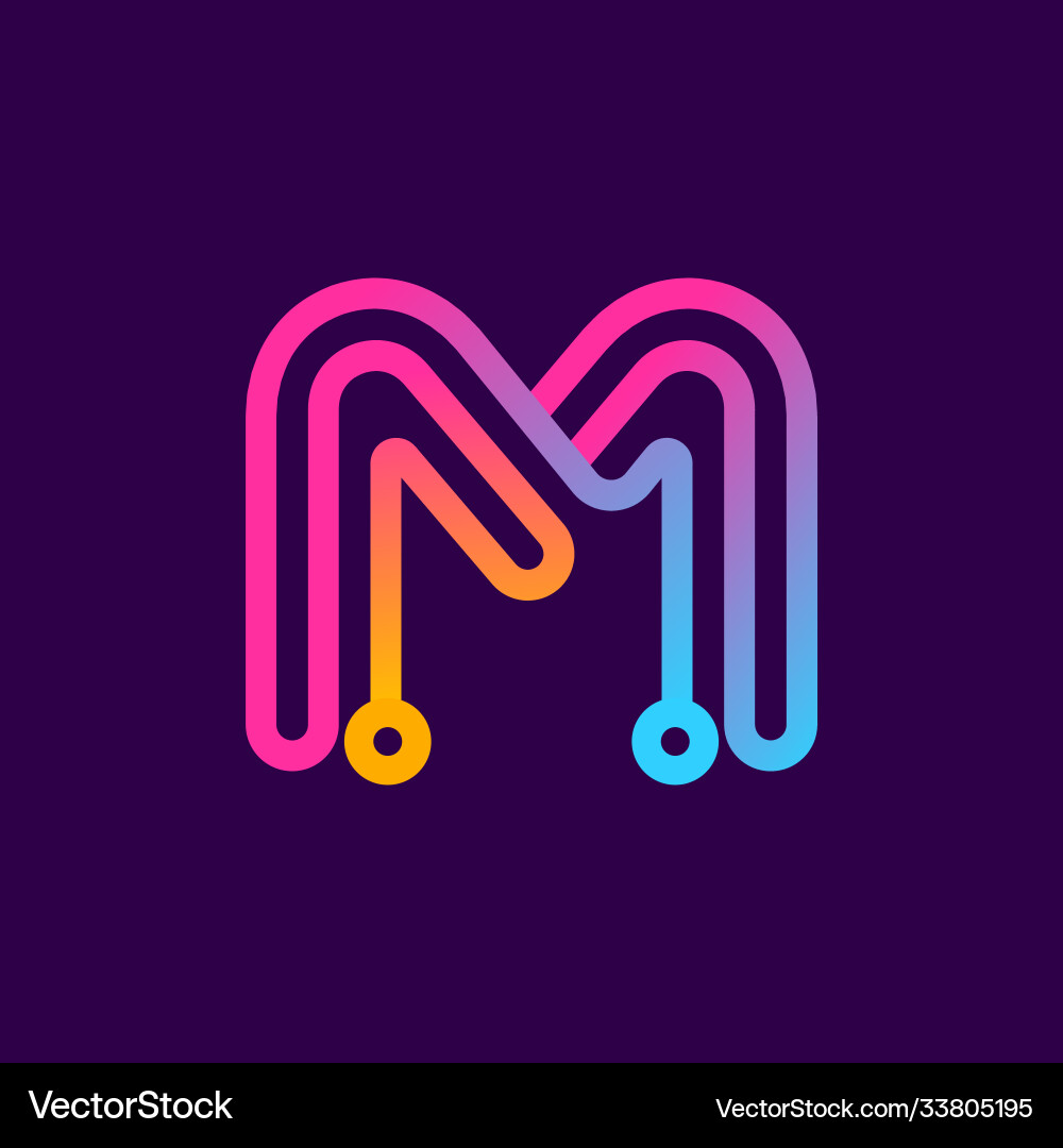 Multicolor m letter logo made electric wire Vector Image