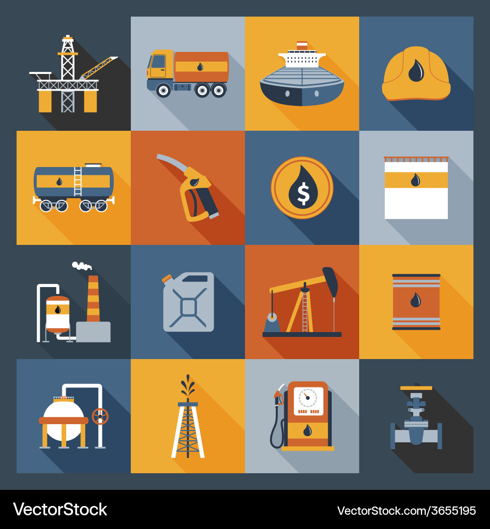 Oil industry icons flat Royalty Free Vector Image