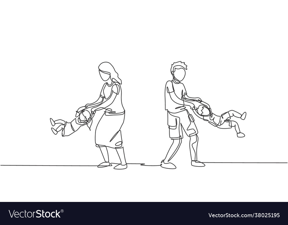 One continuous line drawing young mom and dad Vector Image
