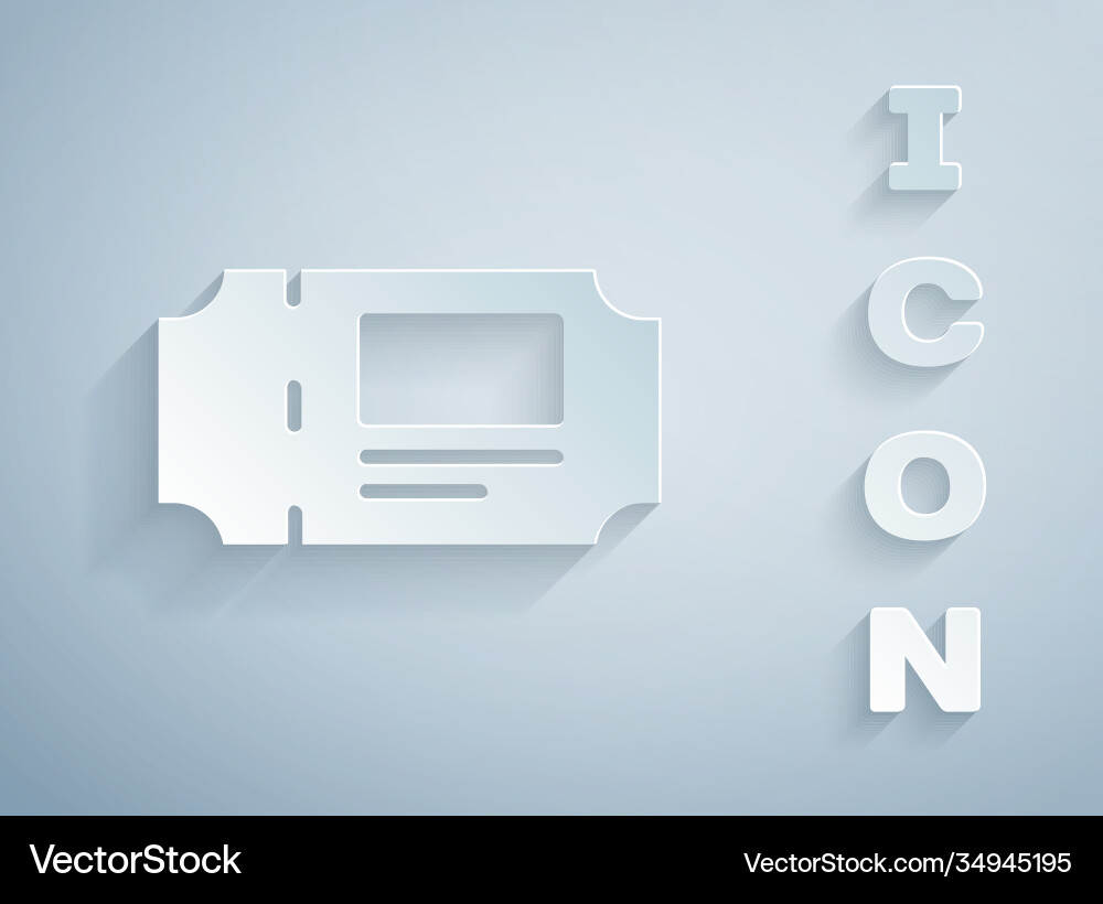 Paper cut museum ticket icon isolated on grey Vector Image