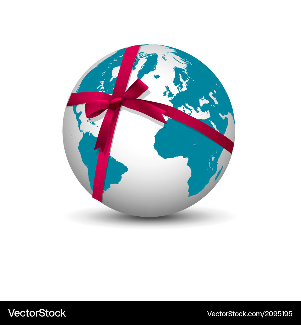 Planet earth with bow red ribbon Royalty Free Vector Image