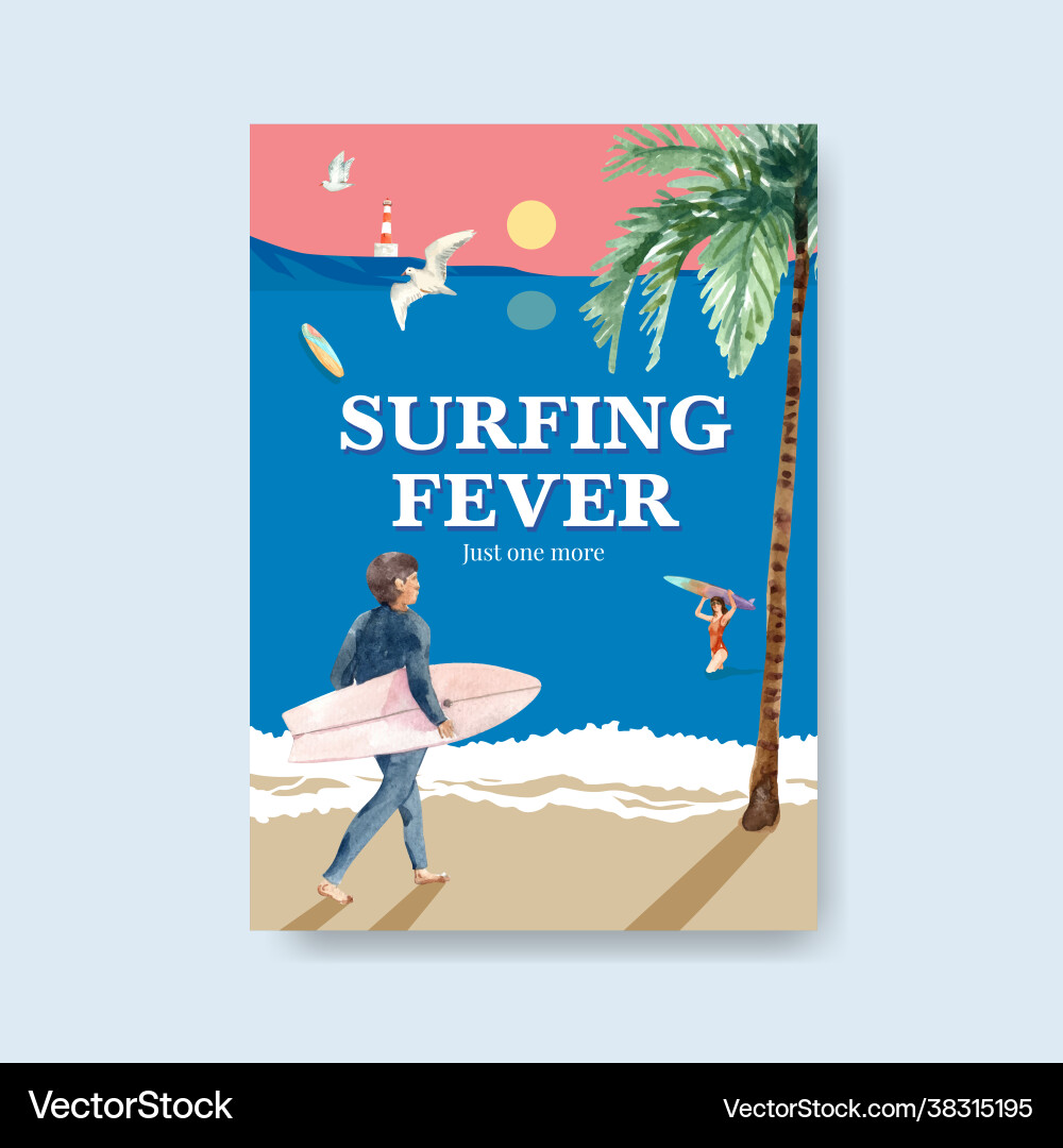 Poster template with surfboards at beach design Vector Image