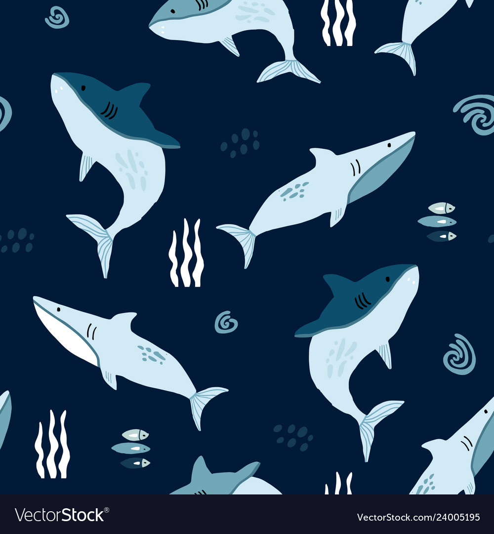 Seamless pattern with creative sharks creative Vector Image