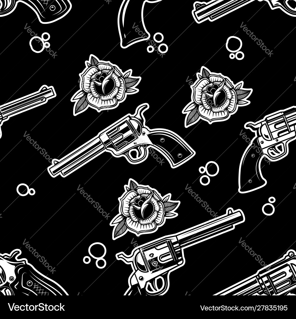 Seamless pattern with revolvers and roses design Vector Image