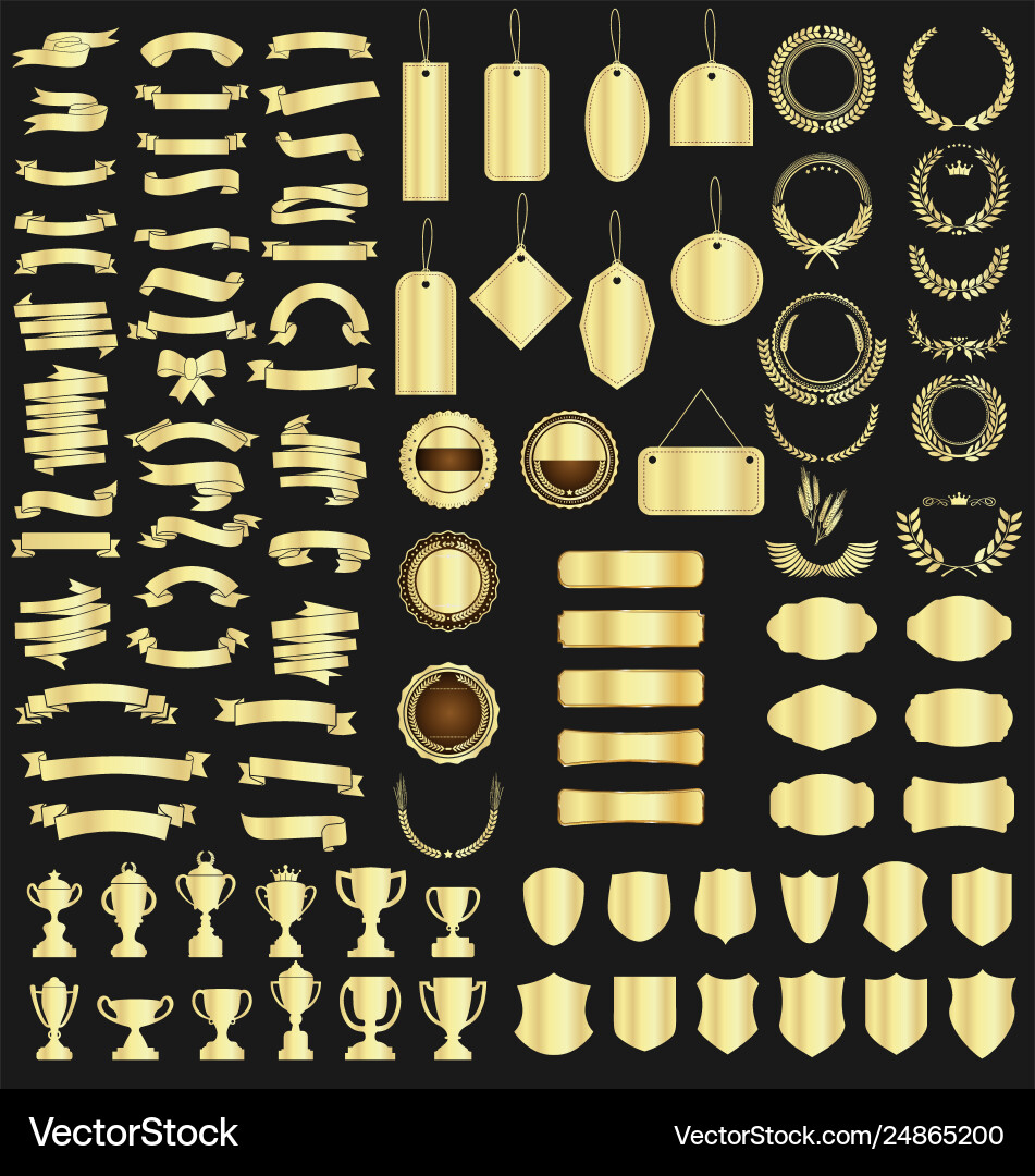 A golden collection various ribbons tags Vector Image
