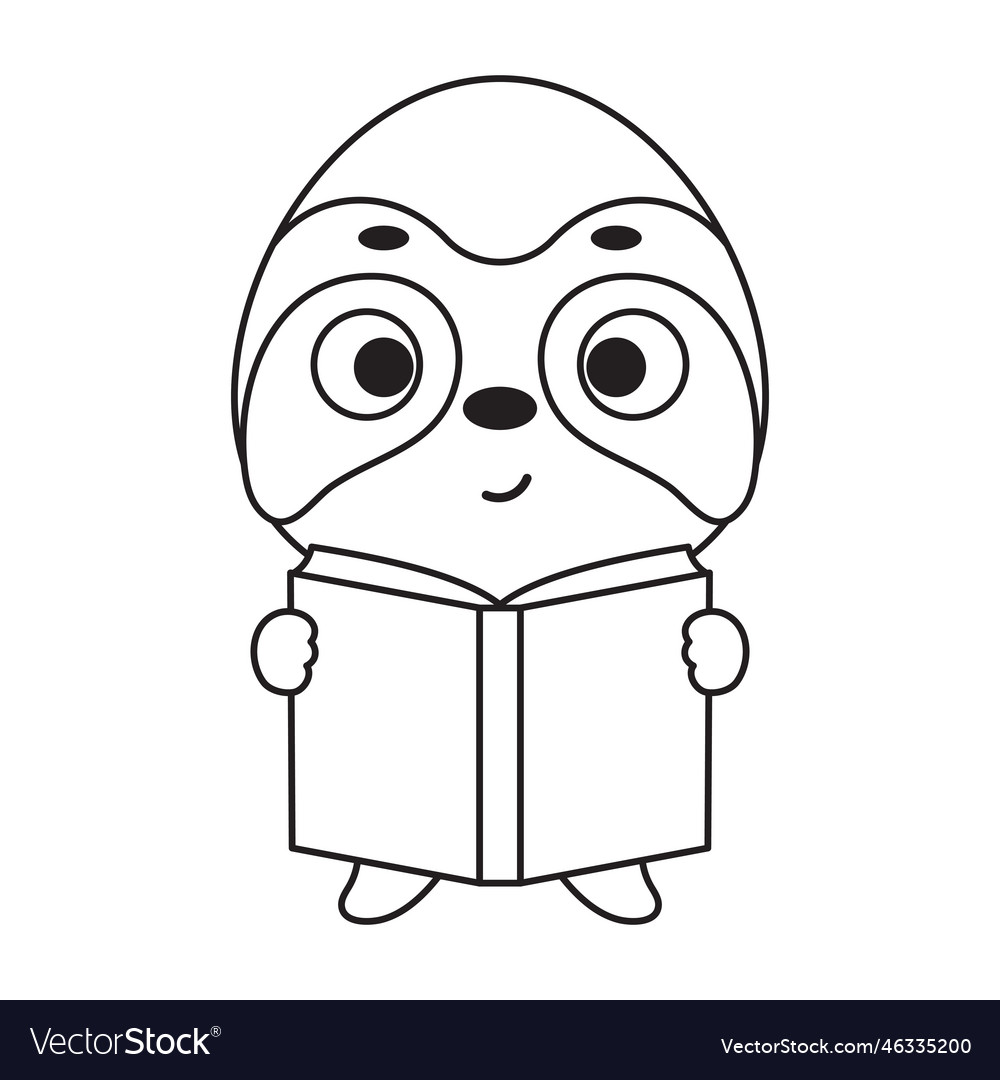 Coloring page cute little sloth reads book Vector Image