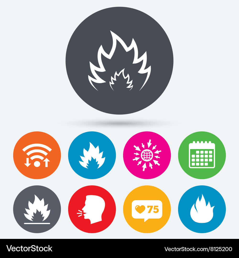 Fire flame icons heat signs Royalty Free Vector Image