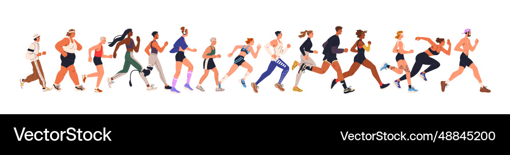 Jogging people group men women crowd running Vector Image