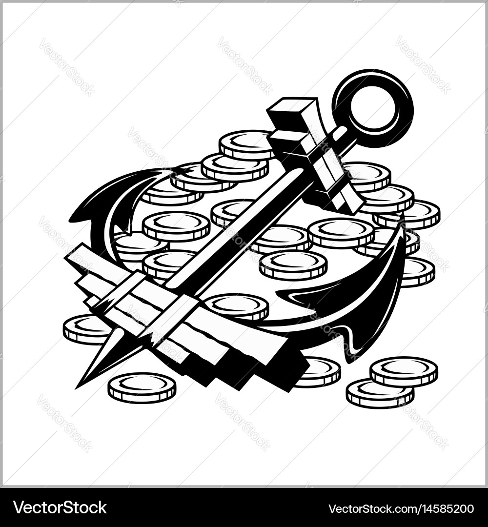 Pirate emblem - anchor and coins Royalty Free Vector Image