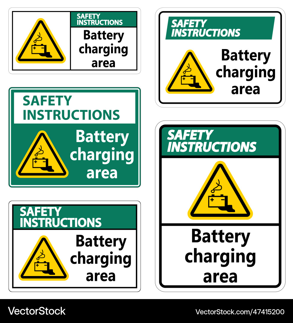 Safety instructions battery charging area sign Vector Image