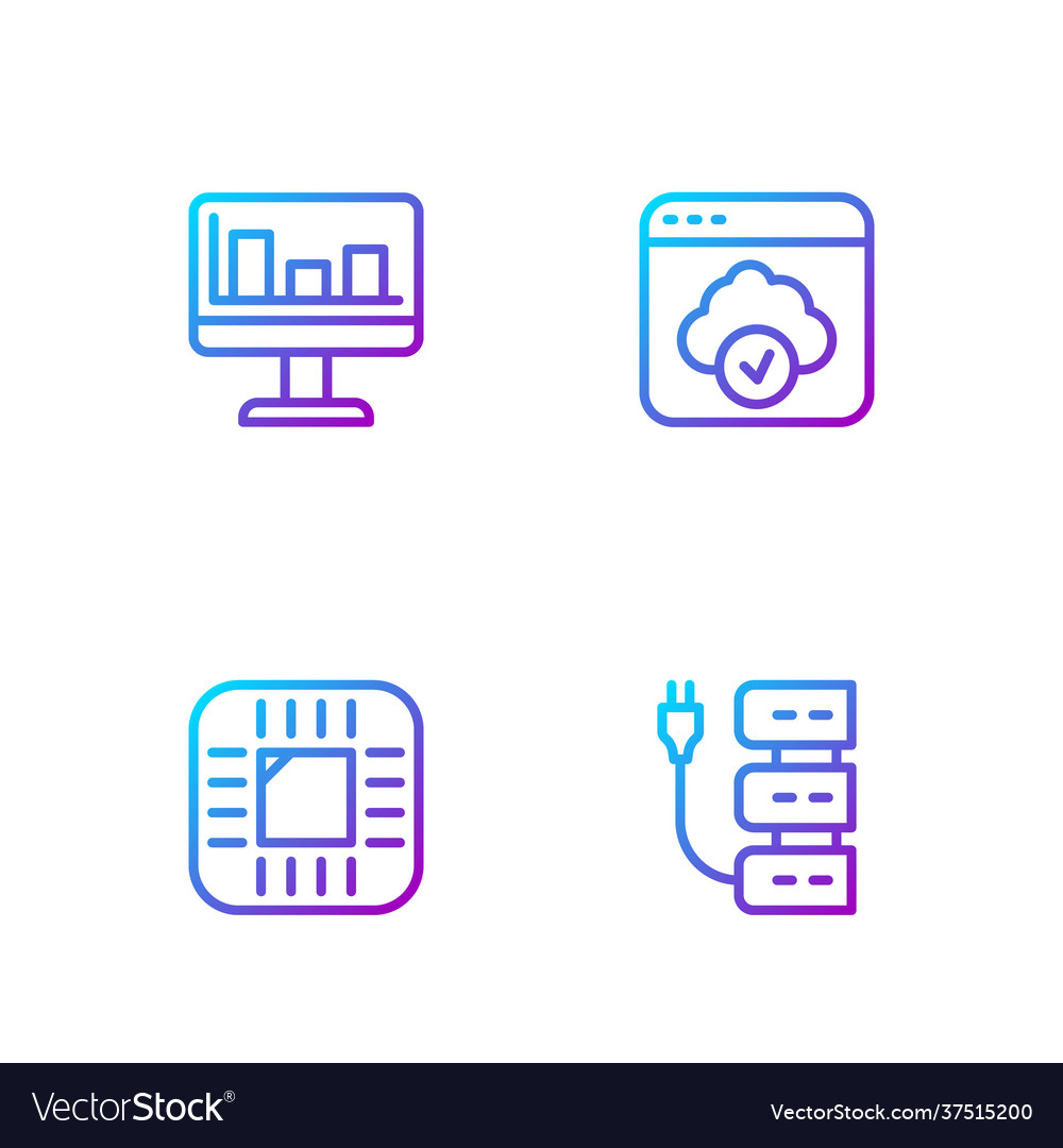 Set line server processor with cpu monitor graph Vector Image Set line server processor with cpu monitor graph Vector Image