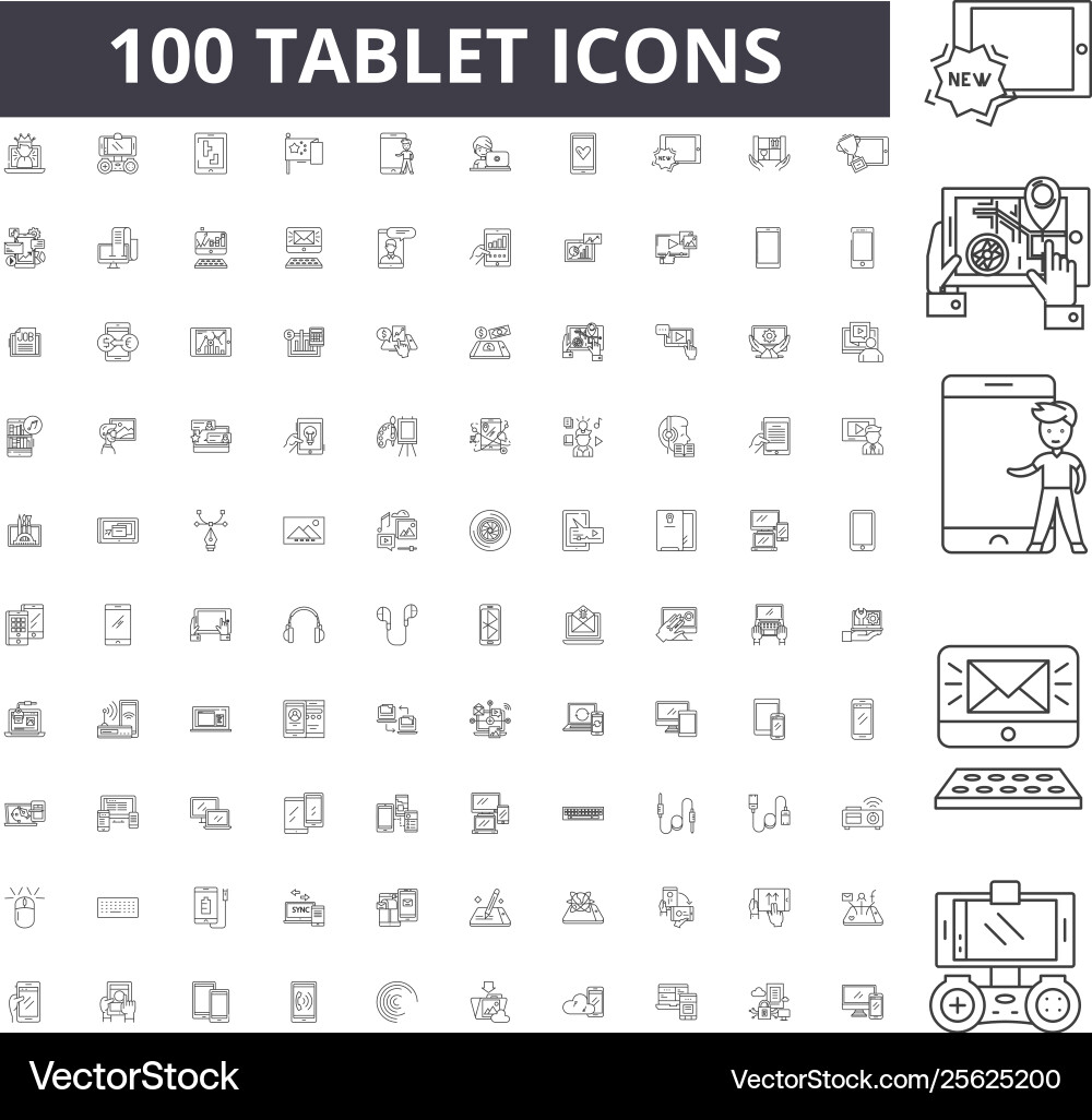 Tablet line icons signs set outline Royalty Free Vector