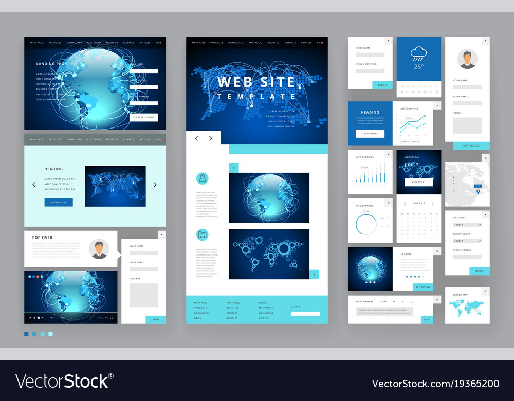 Website template design with interface elements Vector Image