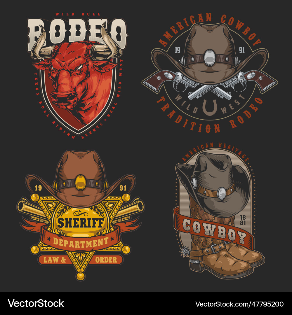 Wild west set stickers colorful Royalty Free Vector Image