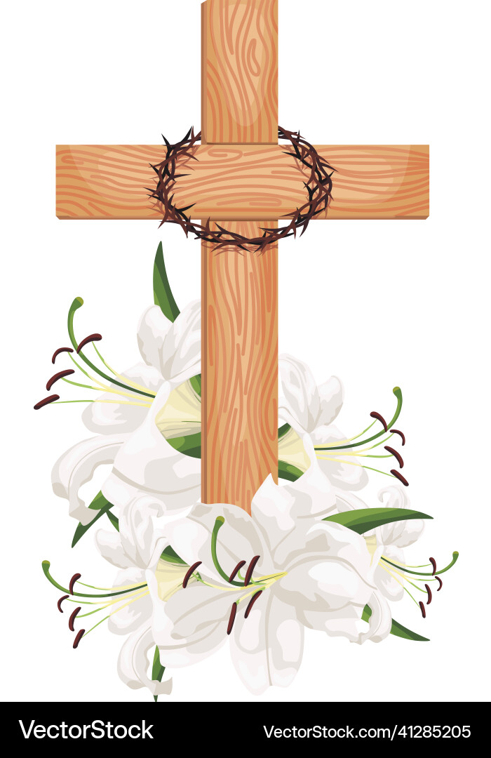 Cross with lilies isolated on white background Vector Image