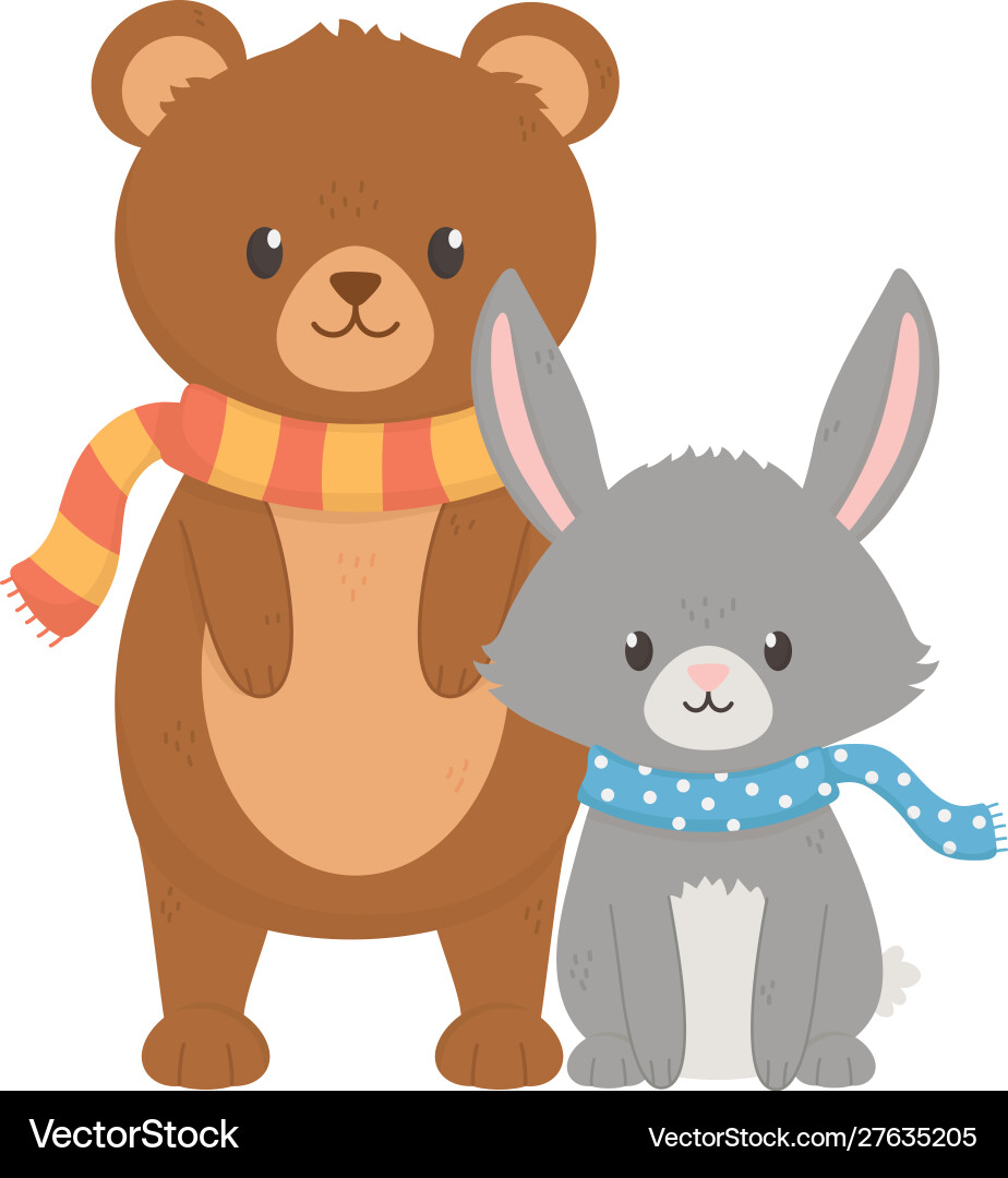Cute bear and rabbit with scarf autumn Royalty Free Vector