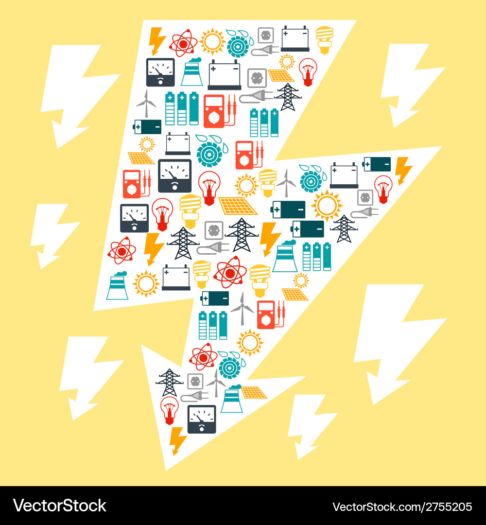 Industry background with power icons in flat Vector Image