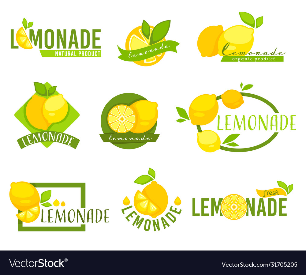 Lemonade labels with citrus fruits lemons emblems Vector Image