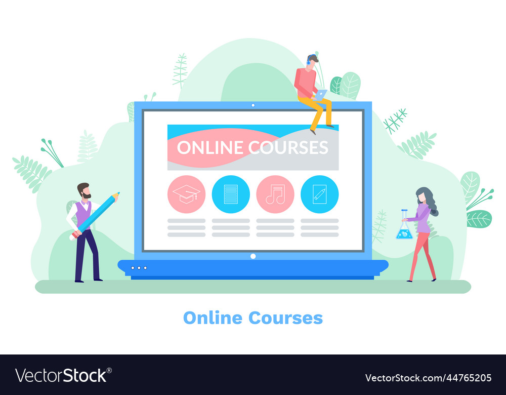 Online courses students with laptop computer Vector Image