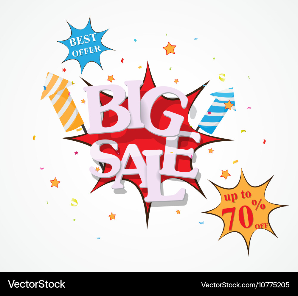Sale discount design with fireworks Royalty Free Vector