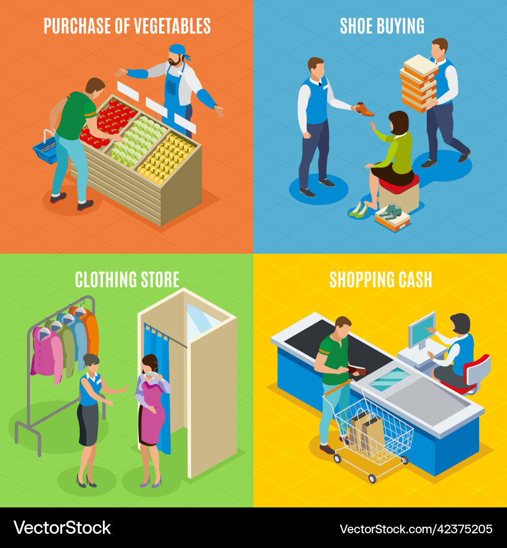 Shopping people isometric design concept Vector Image