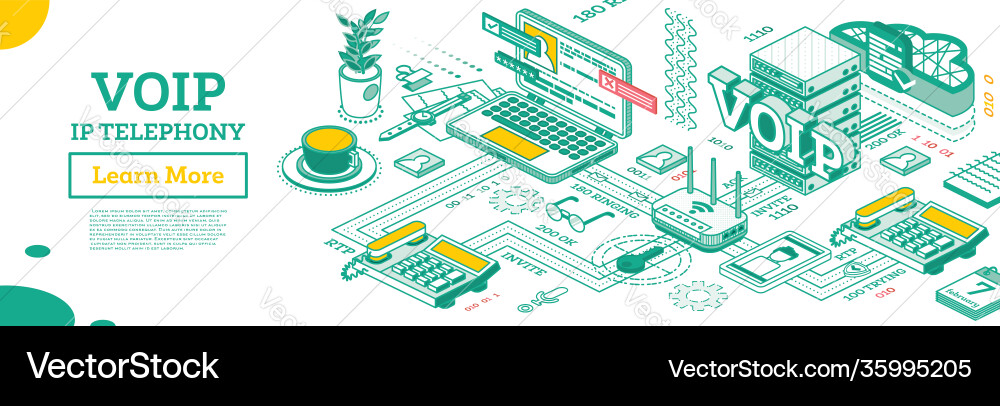 Voip ip telephony services isometric outline Vector Image