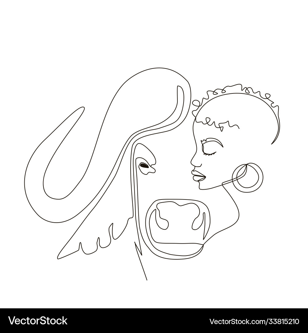 Continuous line art or one line drawing african Vector Image