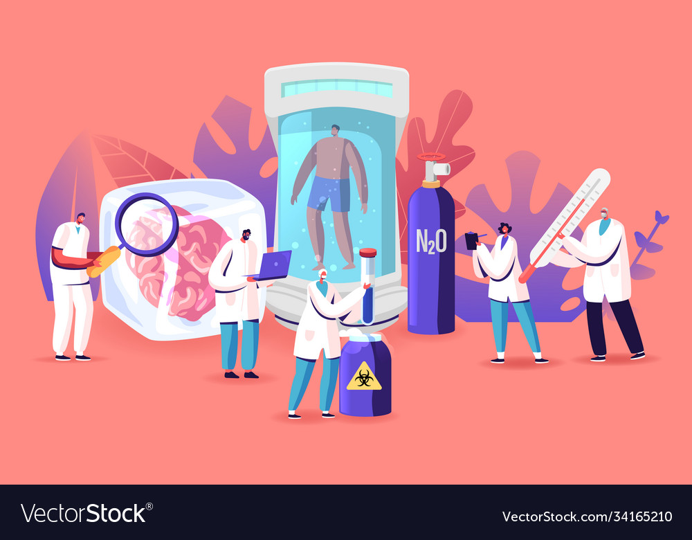 Cryonics technology concept tiny scientists use Vector Image