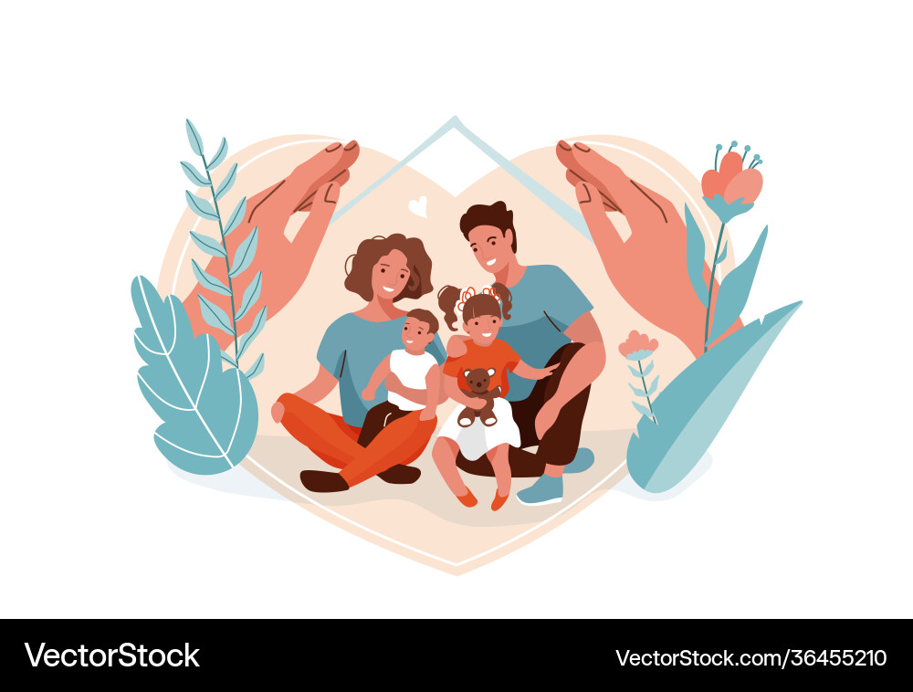 Family protection support with children Royalty Free Vector