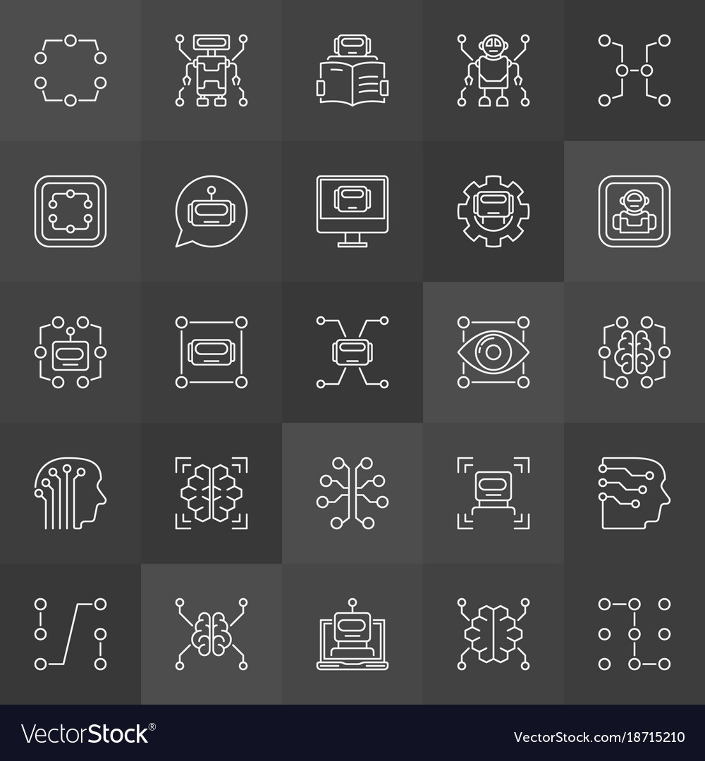Machine Learning Concept Icons In Thin Line Vector Image