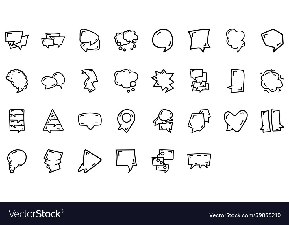 Speech bubble line doodle simple icon set Vector Image