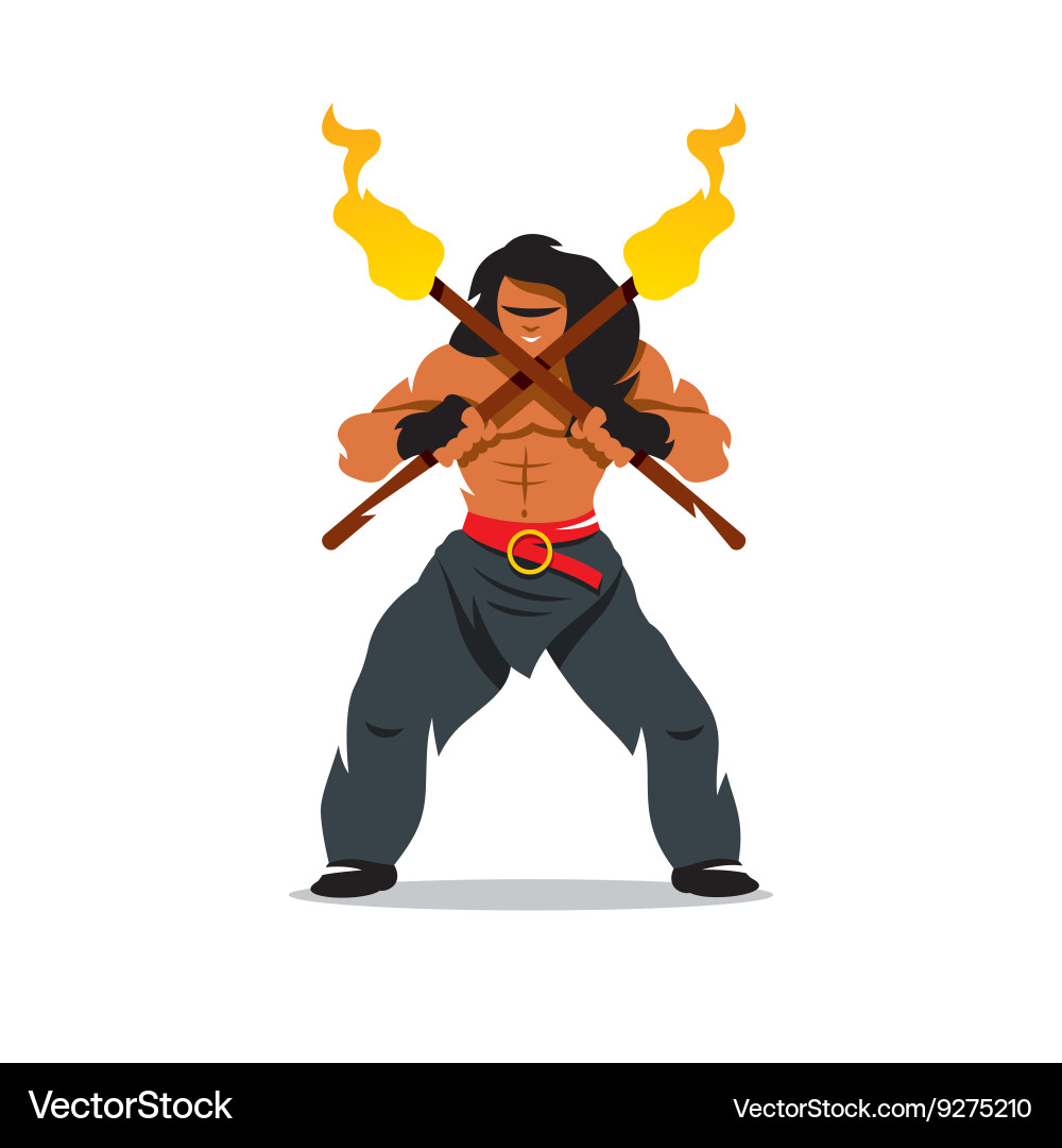 Viking warrior with two torches cartoon Royalty Free Vector