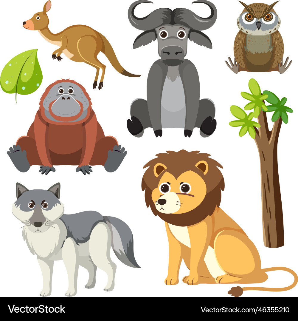 Wild animals cartoon collection Royalty Free Vector Image