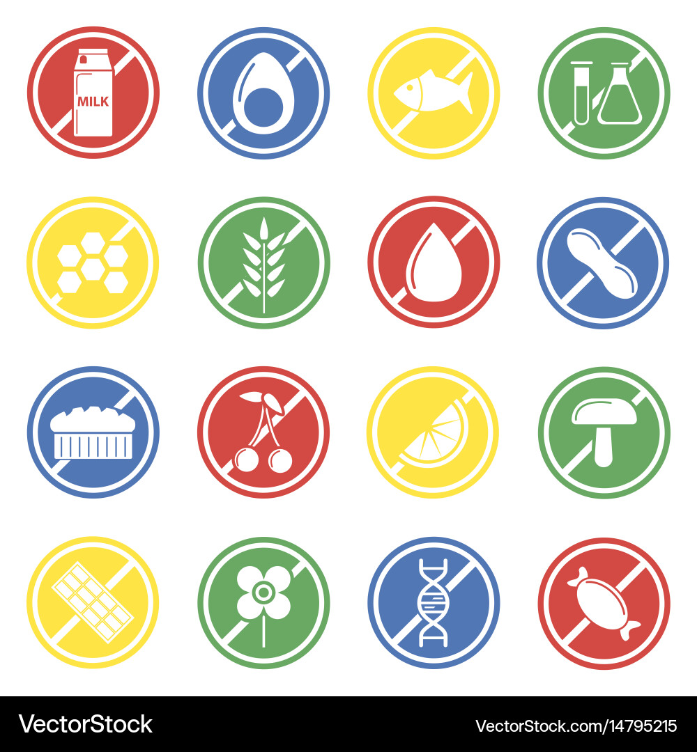 Allergen labels colorful set isolated Royalty Free Vector