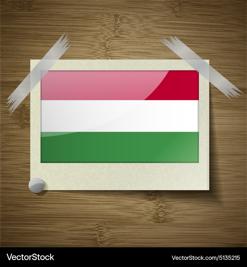 Flags hugary at frame on wooden texture Royalty Free Vector