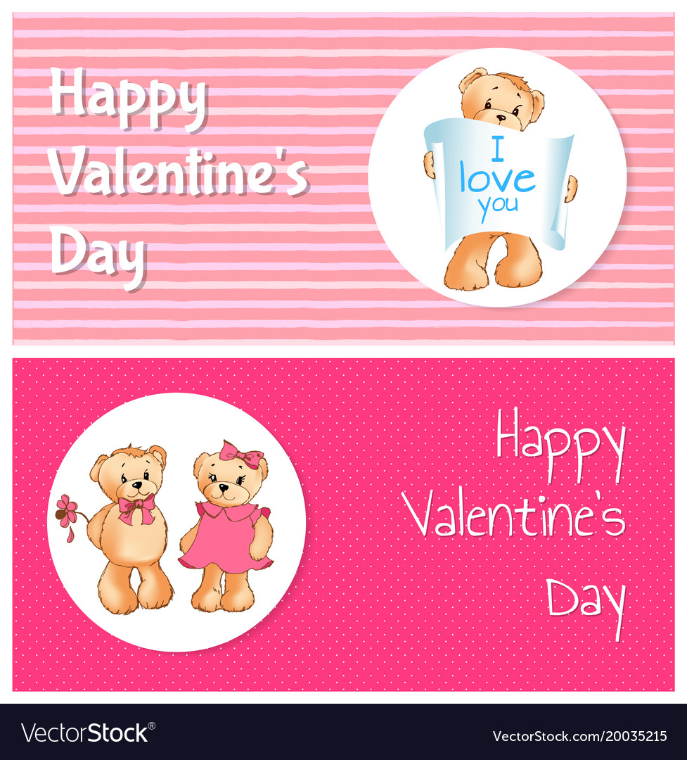 Happy valentines day banners two bears i love you Vector Image