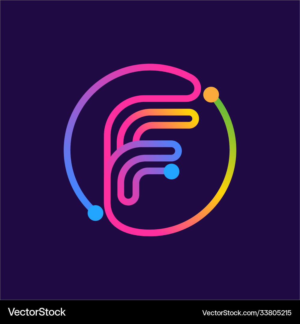 Letter f logo made circle shape circuit Royalty Free Vector