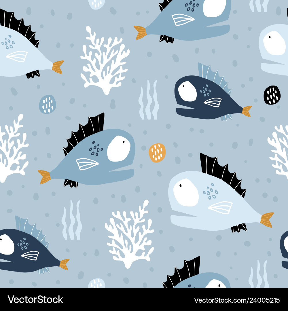 Seamless pattern with creative and colorful fishes
