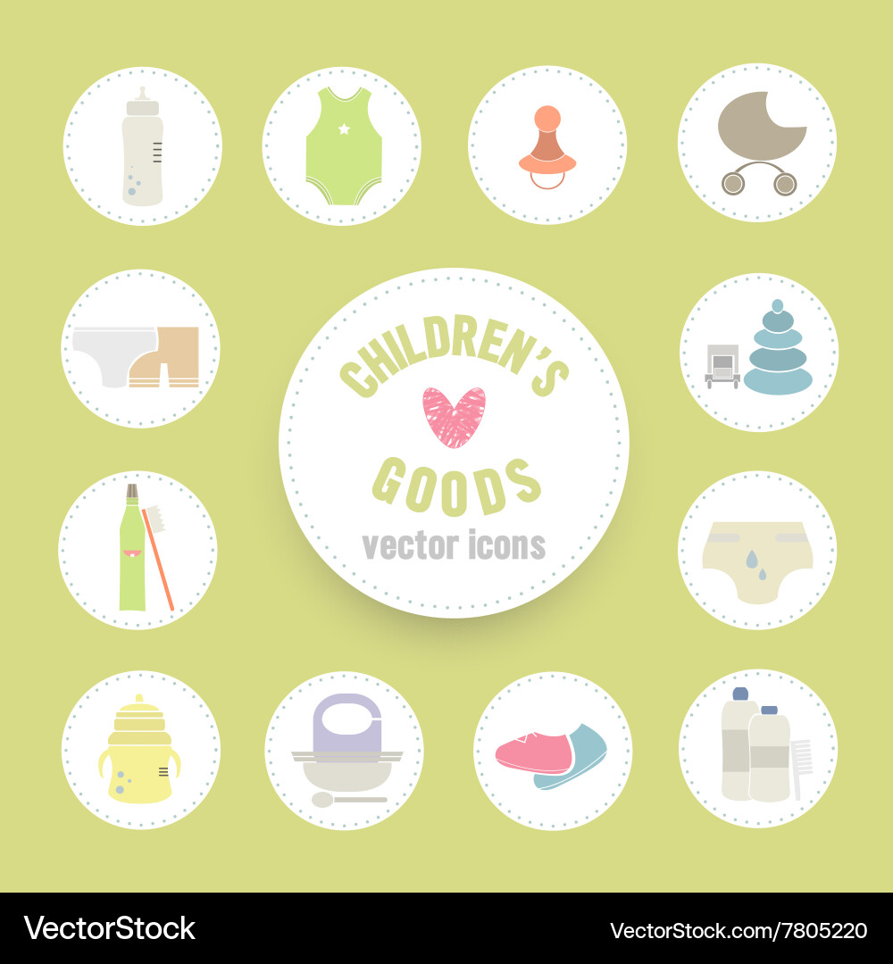 Babys goods icons in flat style Royalty Free Vector Image