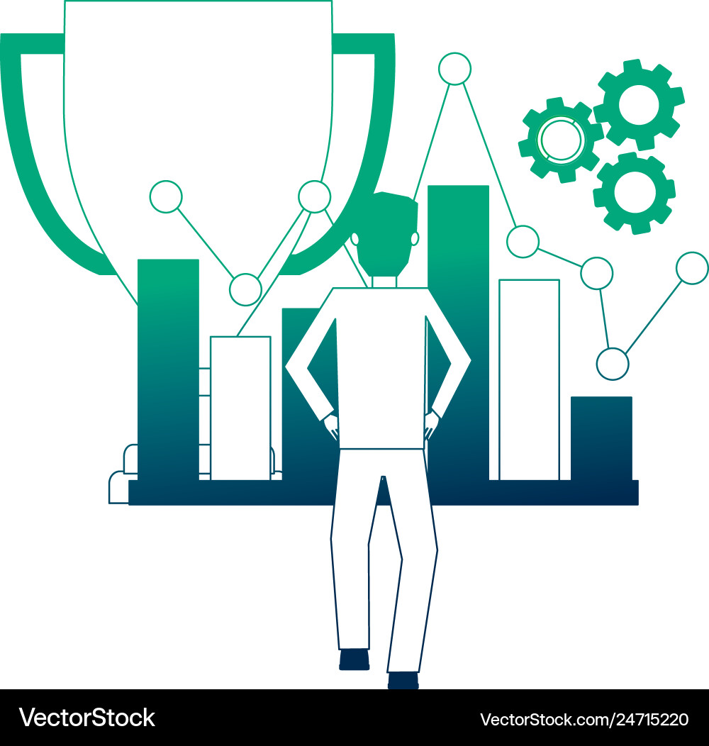 Businessman trophy statistics chart and gears Vector Image