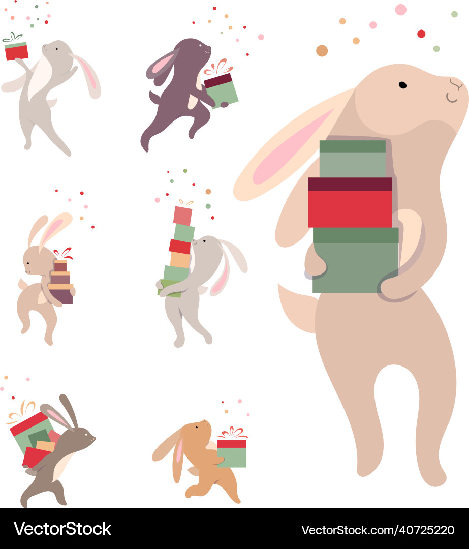 Cute animals rabbits with gift boxes christmas Vector Image