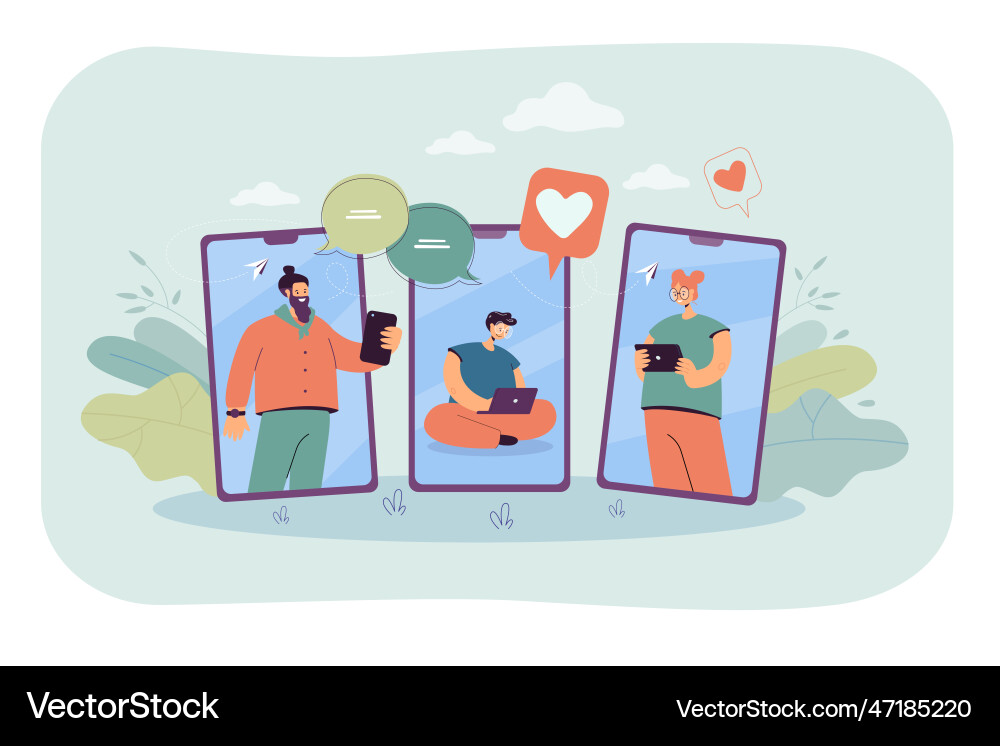 Happy people on mobile screens communicating Vector Image