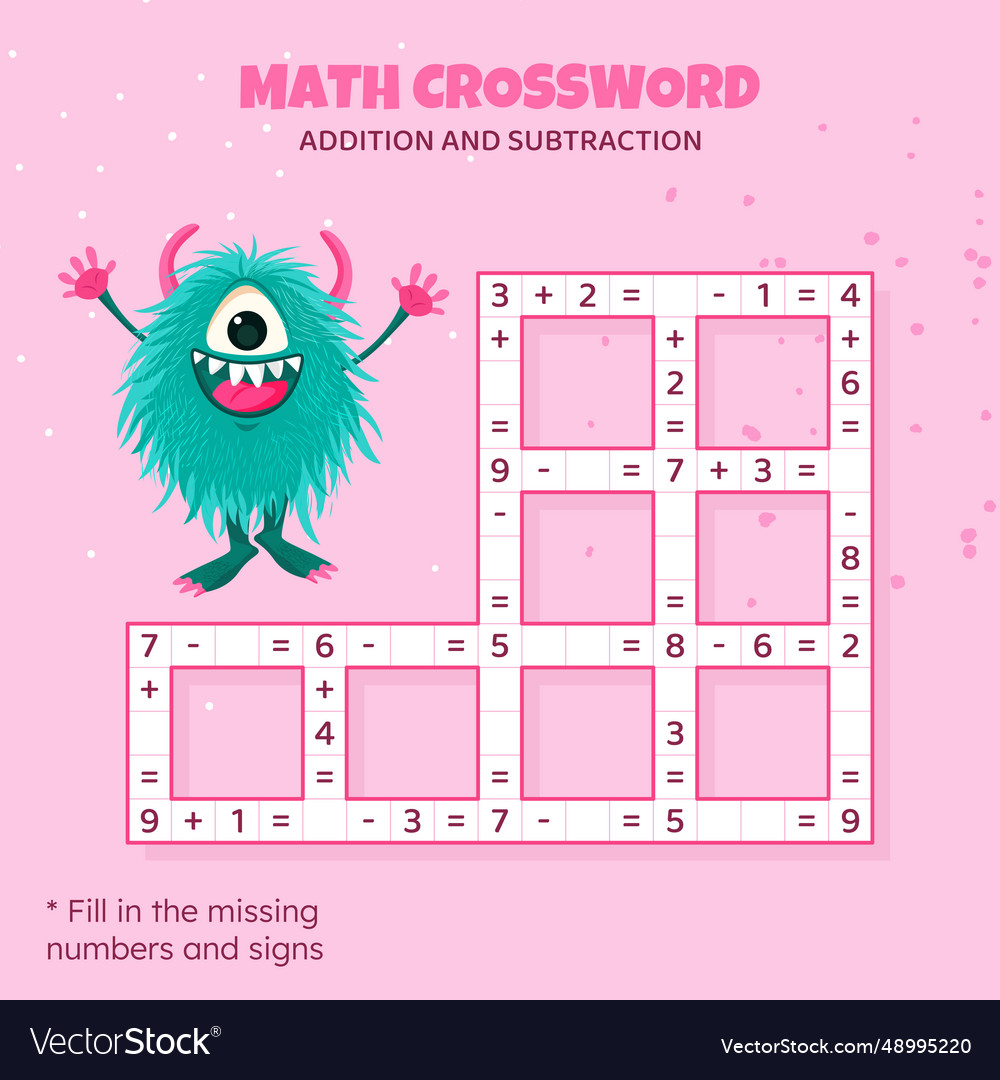 Math crossword puzzle addition and subtraction Vector Image