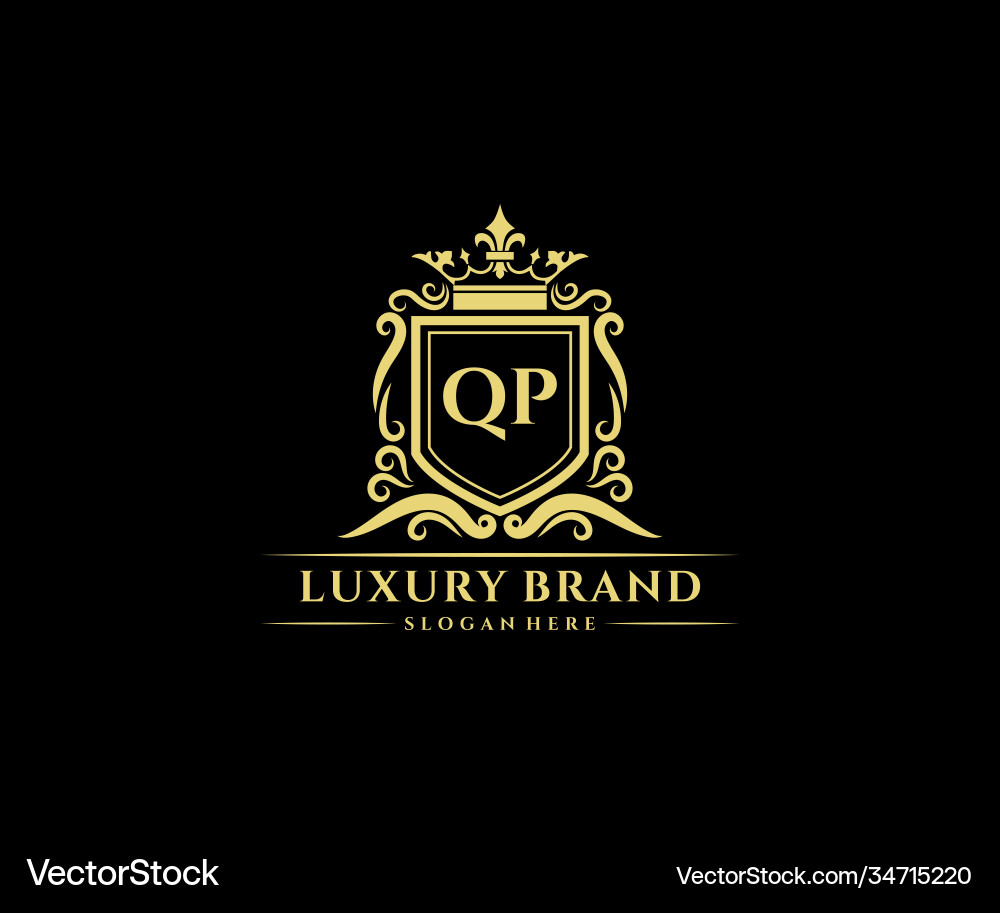 Qp initial letter gold calligraphic feminine Vector Image